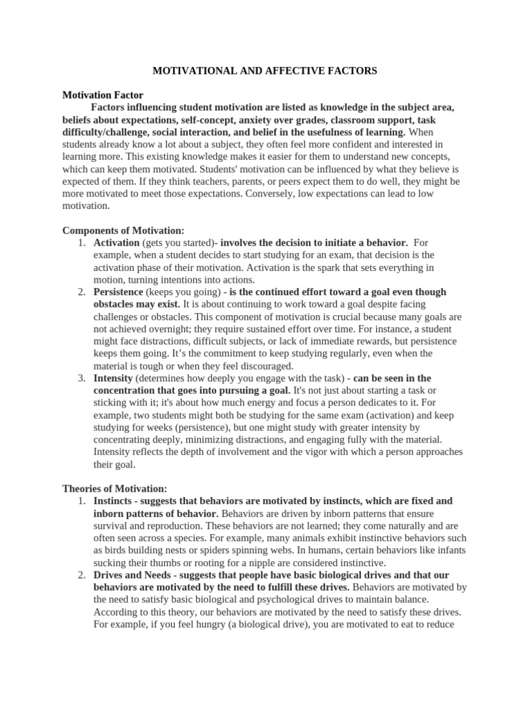 Motivational and Affective Factors | PDF
