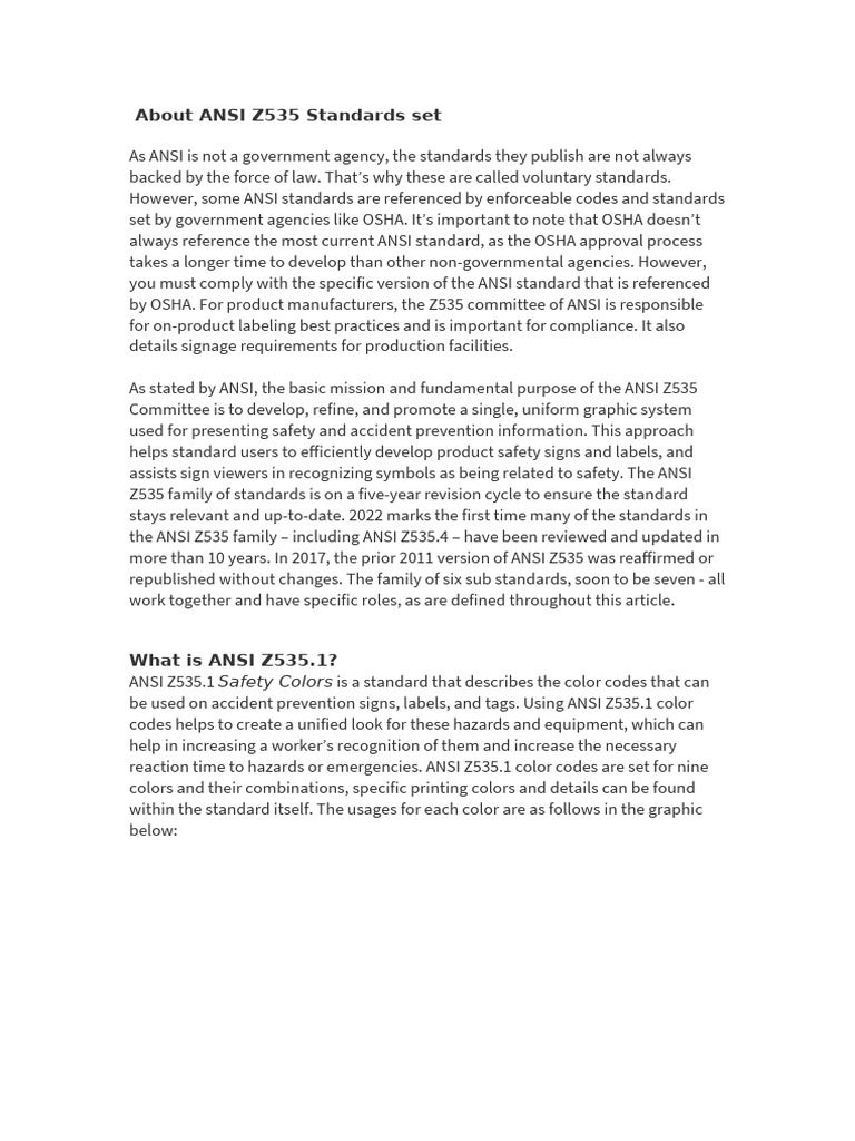 Overview of ANSI Z535 Standards | PDF | Safety