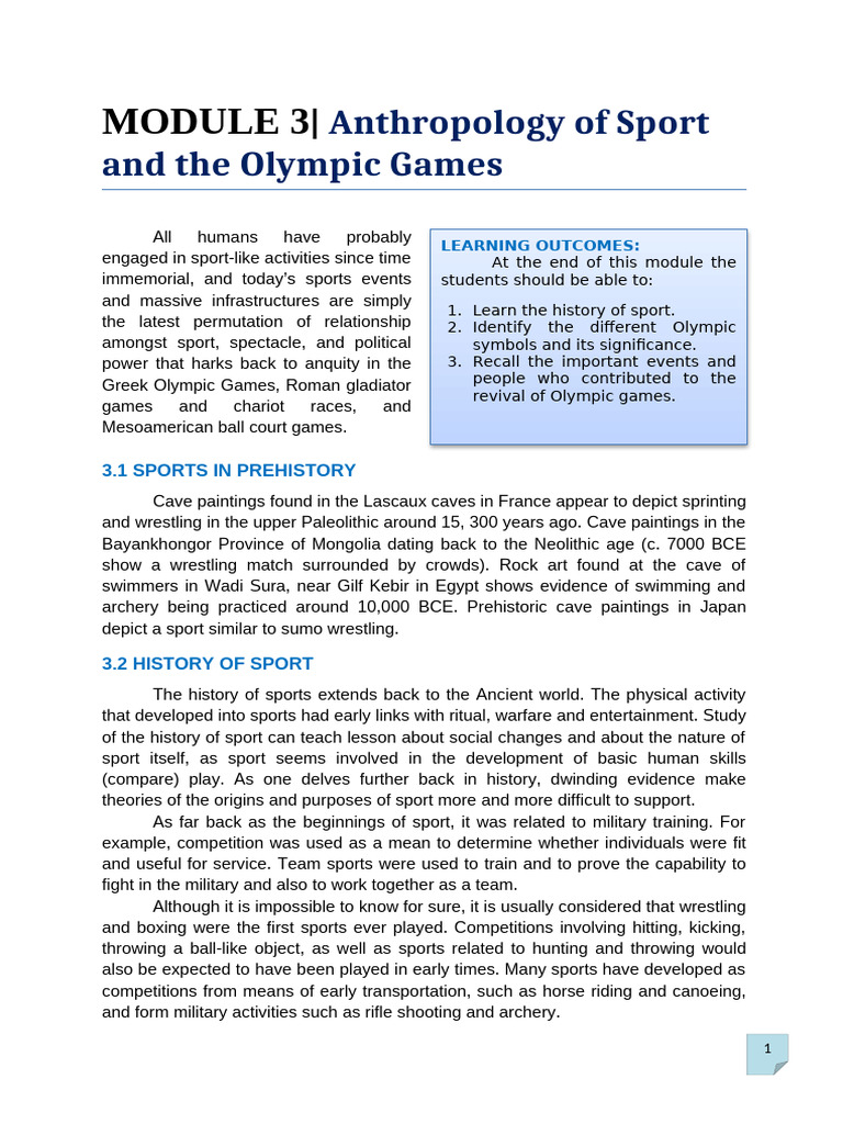 MODULE 3 Anthropology of Sport and The Olympic Games | PDF