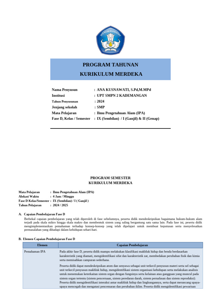 Promes Kurikulum Merdeka | PDF | Sains & Matematika
