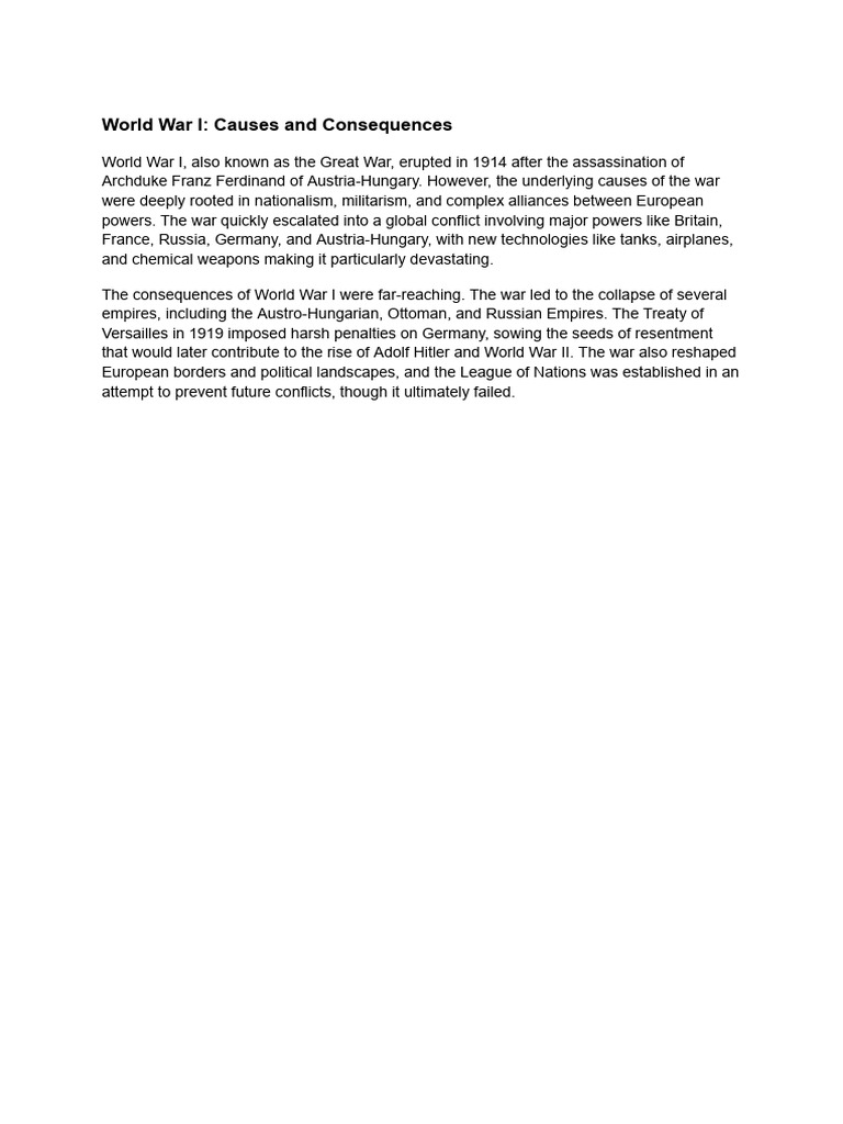 World War I - Causes and Consequences | PDF