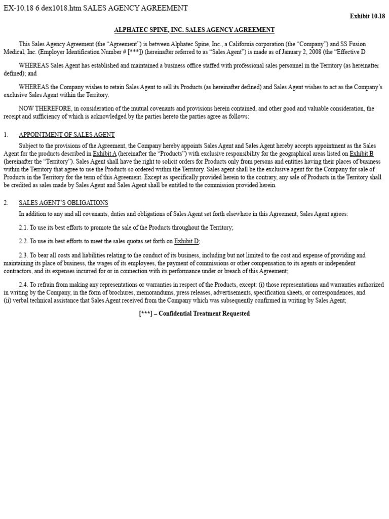 Sales Agency Agreement 2 | PDF | Indemnity | Law Of Agency