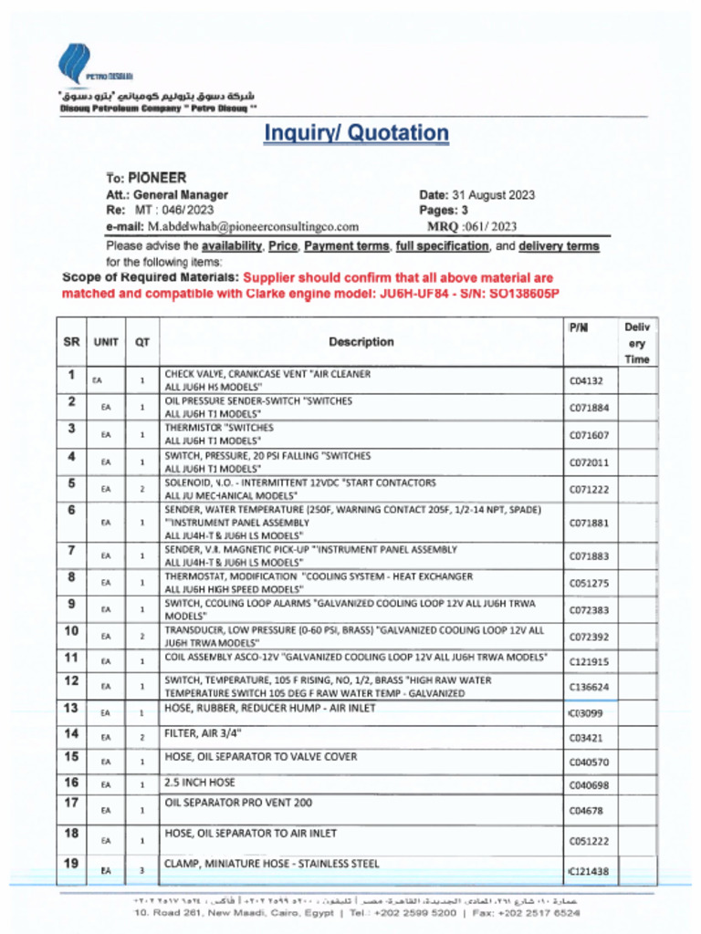 1 - Inquiry Quotation #46 - Pioneer | PDF