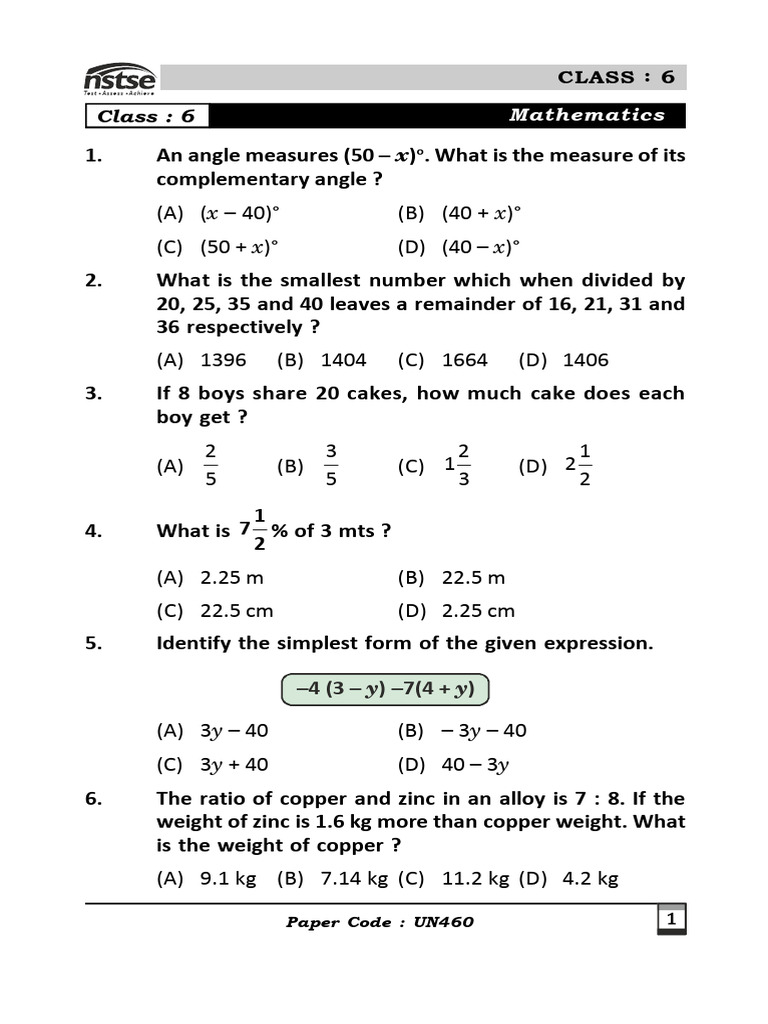 Class_6_NSTSE_2021-22 | PDF