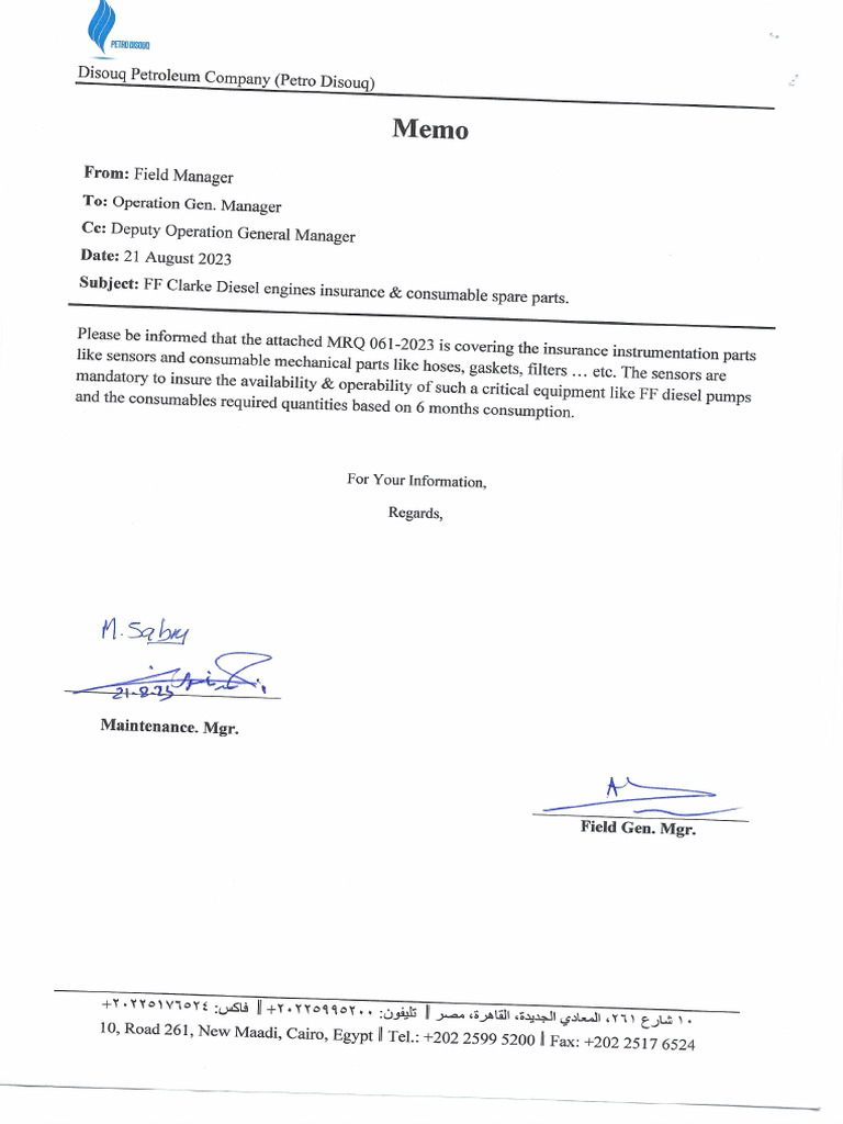 Original MRQ 061-2023 - FF Clarke Diesel Engines | PDF