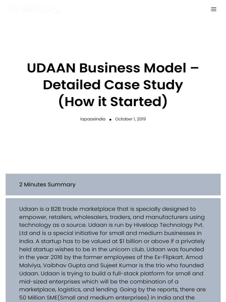 UDAAN Business Model - Detailed Case Study (How it Started) | PDF