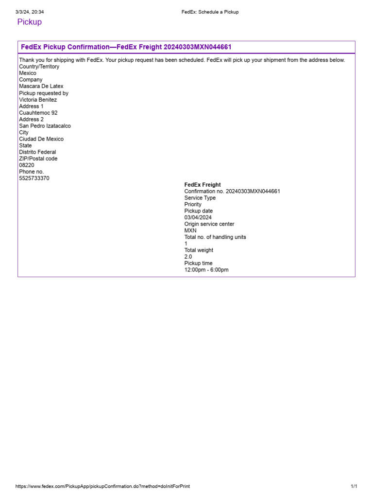 FedEx - Schedule A Pickup | PDF