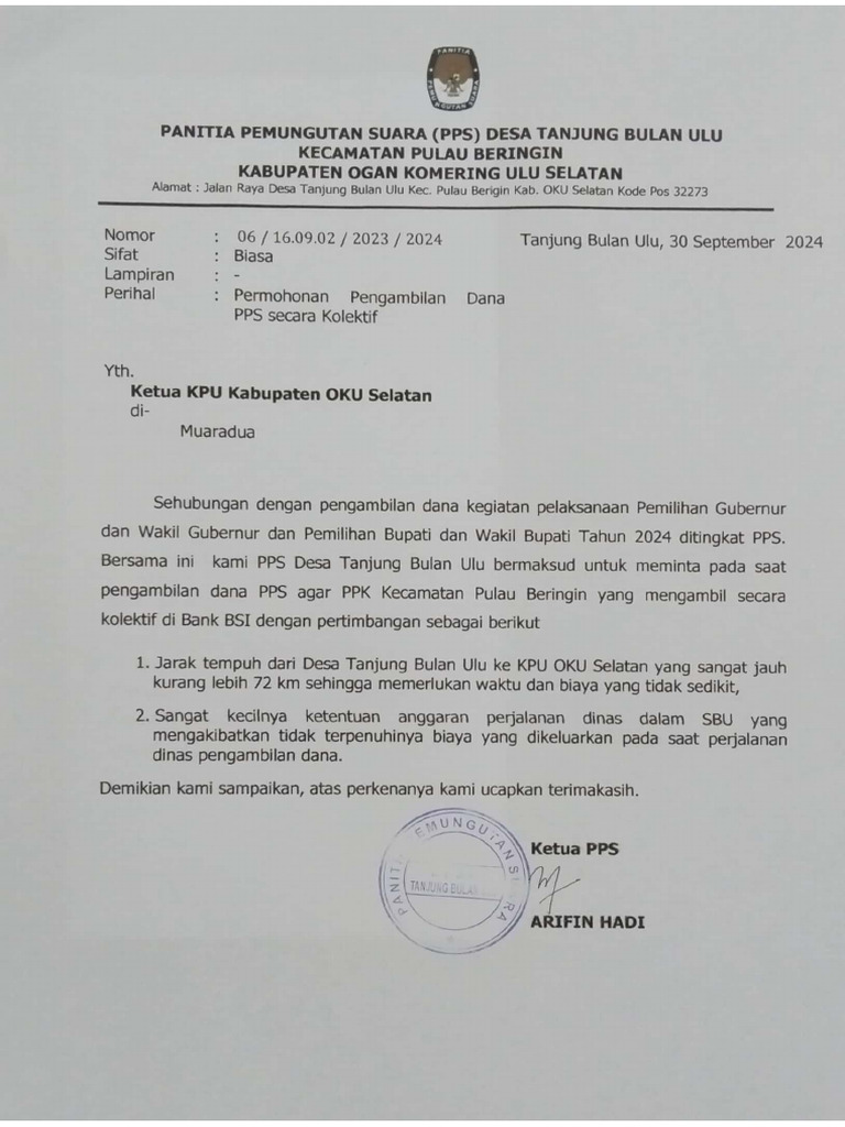 Surat Permohonan TBU | PDF