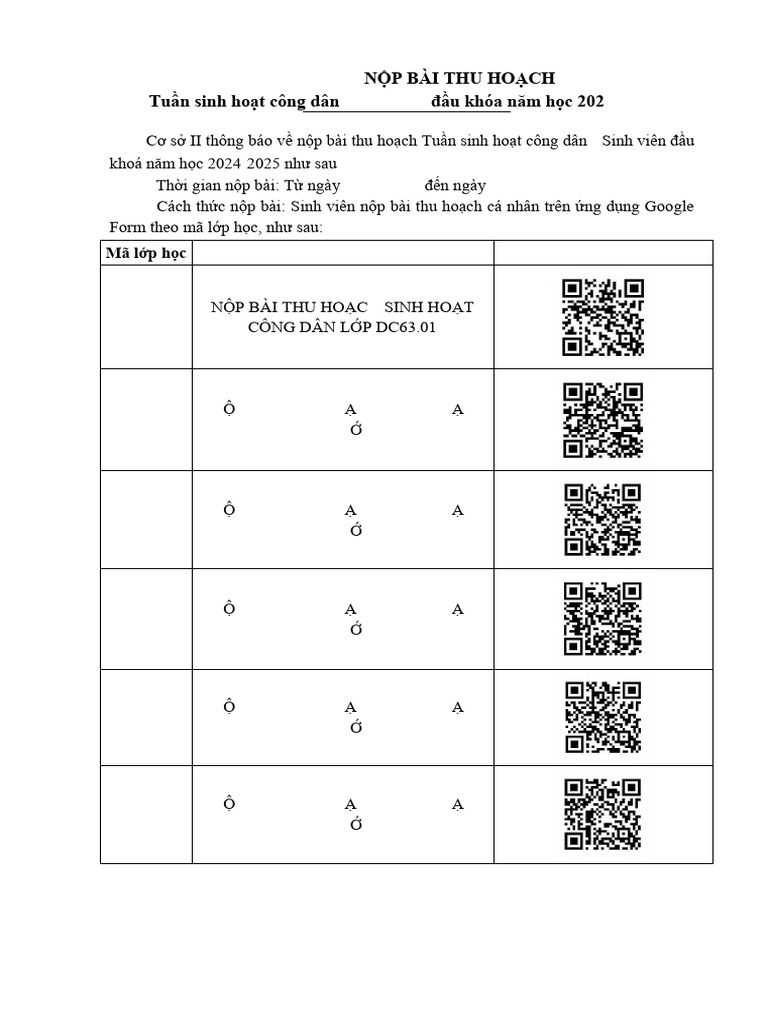 Thông Báo Nộp Bài Thu Hoạch Tuần SHCD-SV Đầu Khóa K63 Năm Học 2024-2025 | PDF