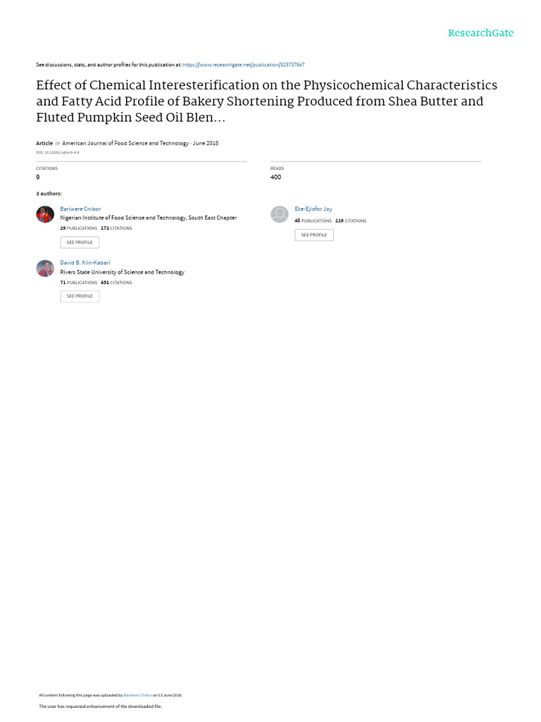 Effect of Chemical Interesterification On The Physicochemical ...