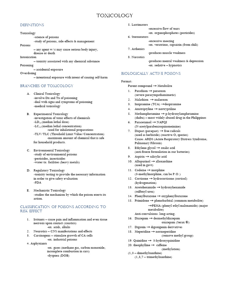 Toxicology - Notes | PDF