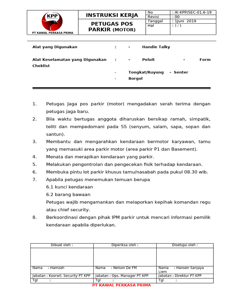 IK-KPP-SEC-01.6-19 PETUGAS LOBBY UTAMA Motor | PDF