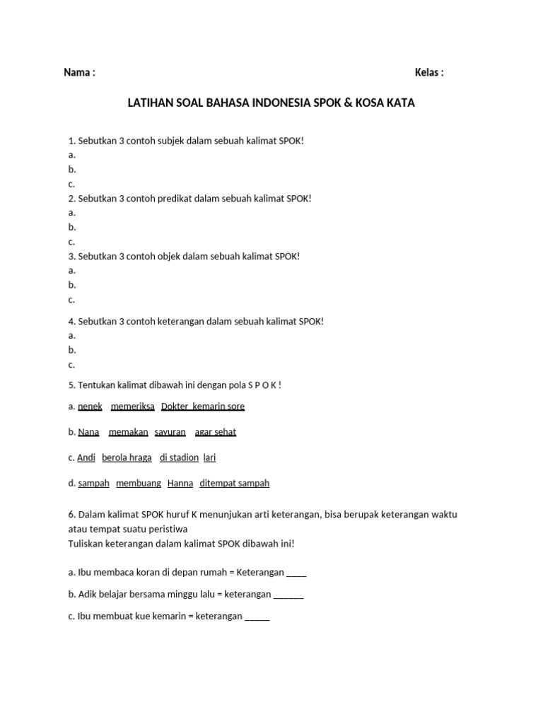 Latihan B.indo SPOK Kelas 3 | PDF