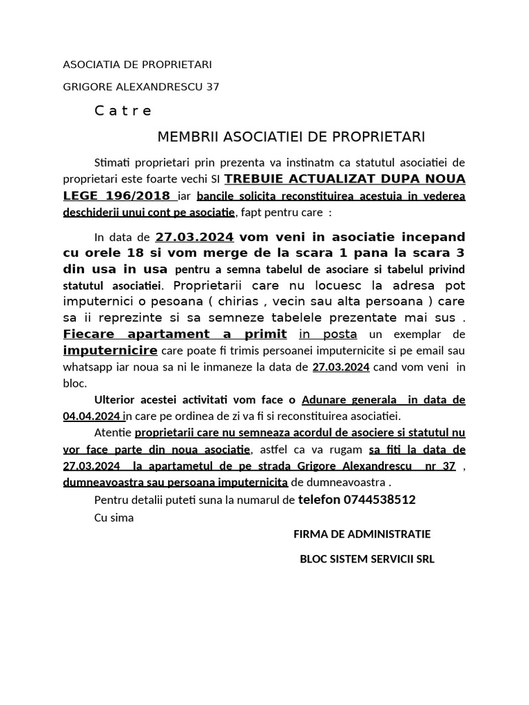 indrumar constituire asociatie de proprietari | PDF