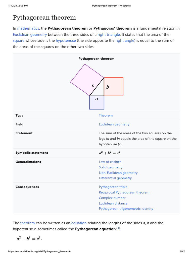 Pythagorean Theorem - Wikipedia | PDF