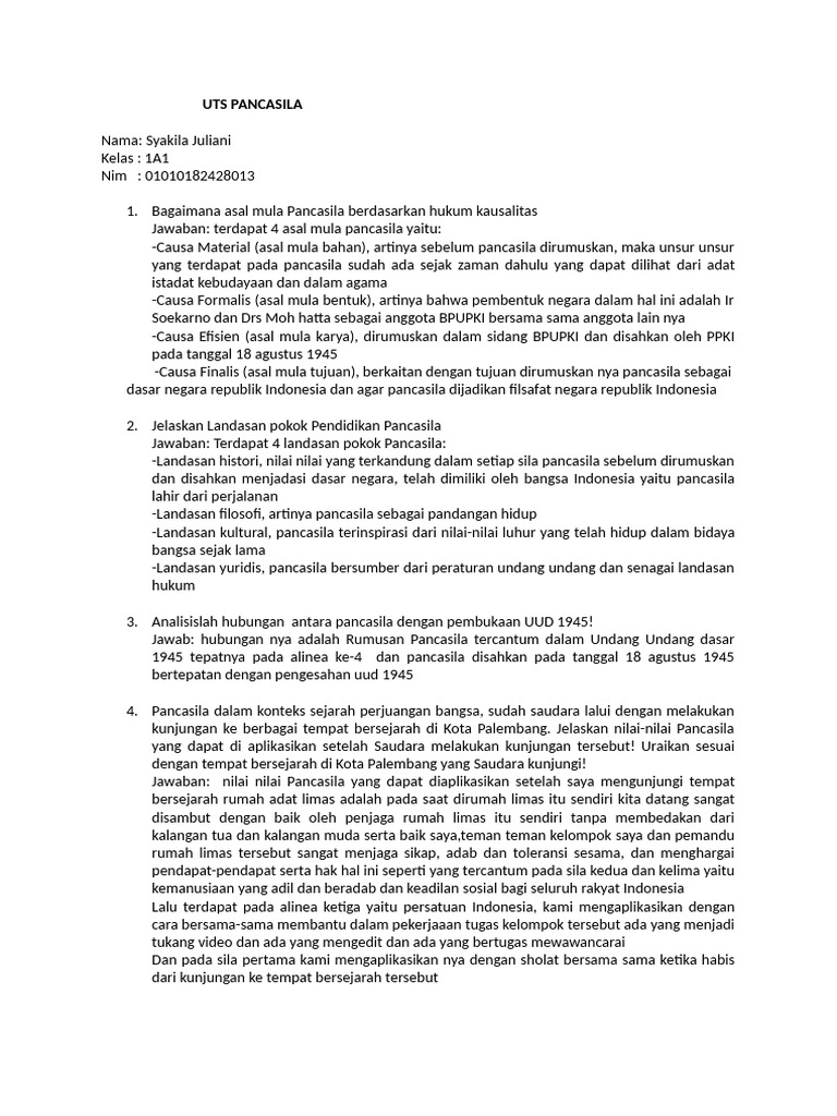 Dokumen Uts Pancasila | PDF