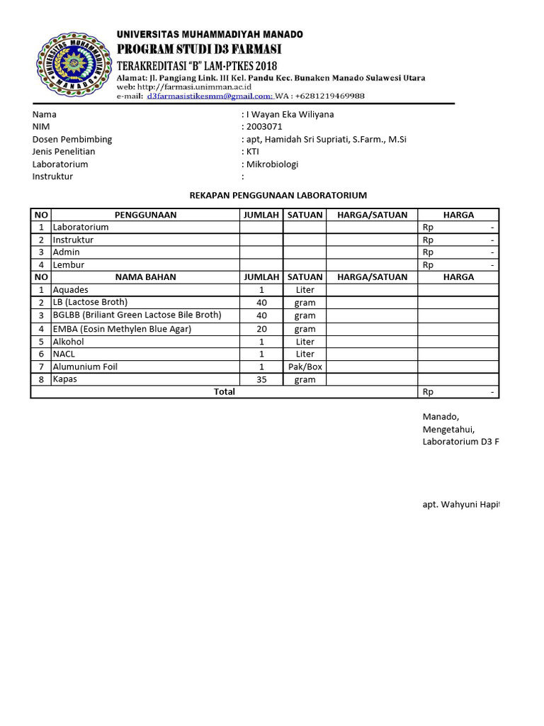 draft penggunaan lab EKA | PDF