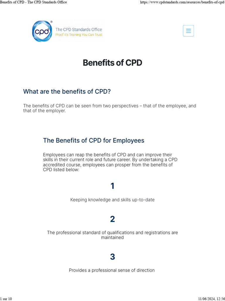 Benefits of CPD - The CPD Standards Office | PDF