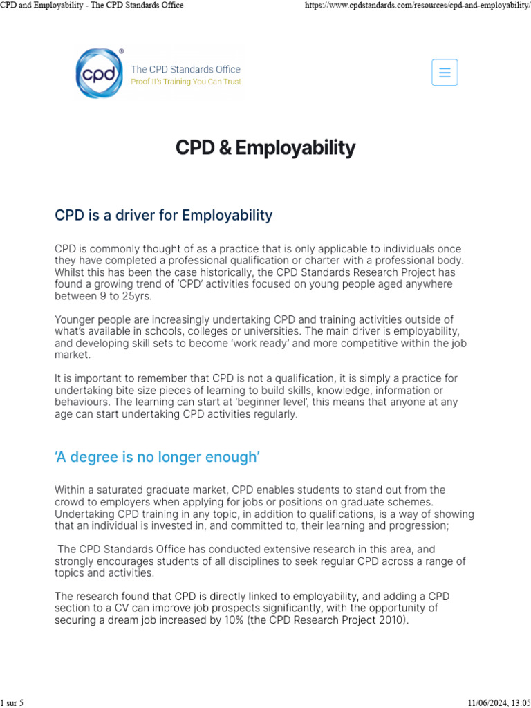 CPD and Employability - The CPD Standards Office | PDF