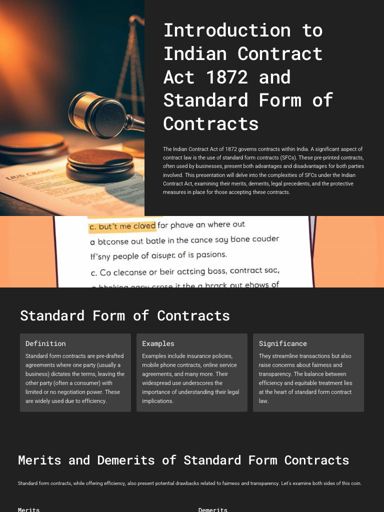 Introduction To Indian Contract Act 1872 and Standard Form of Contracts | PDF | Breach Of ...