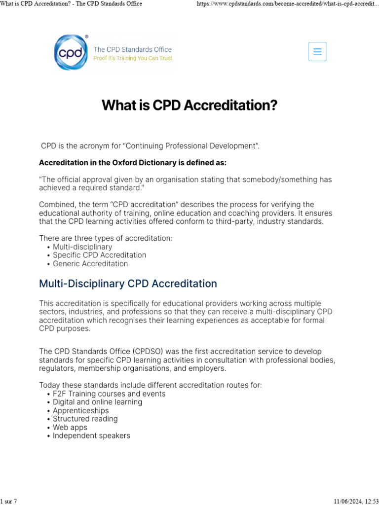 What is CPD Accreditation - The CPD Standards Office | PDF
