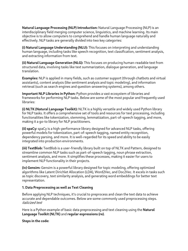 NLP Hands On A Beginner's Guide With Example Code and Output | PDF