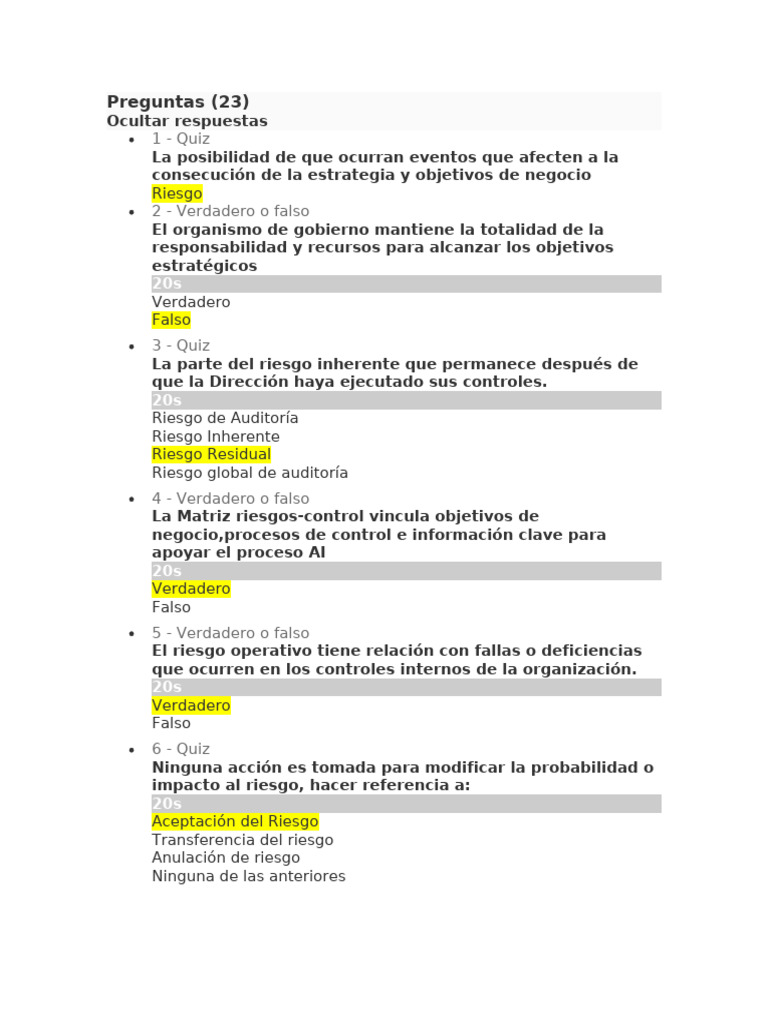 Repaso Prueba Kahoot Control Interno | PDF
