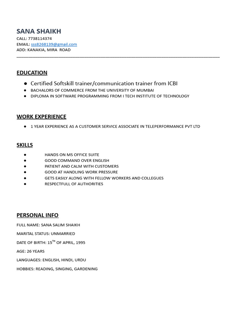 Sana Shaikh Resume | PDF