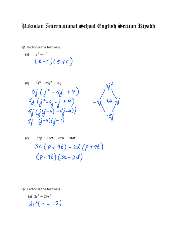 Worksheet Ch-6 Facrorisation G-8 - MS | PDF