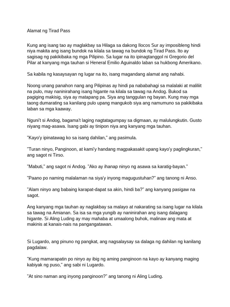 Alamat NG Tirad Pass | PDF