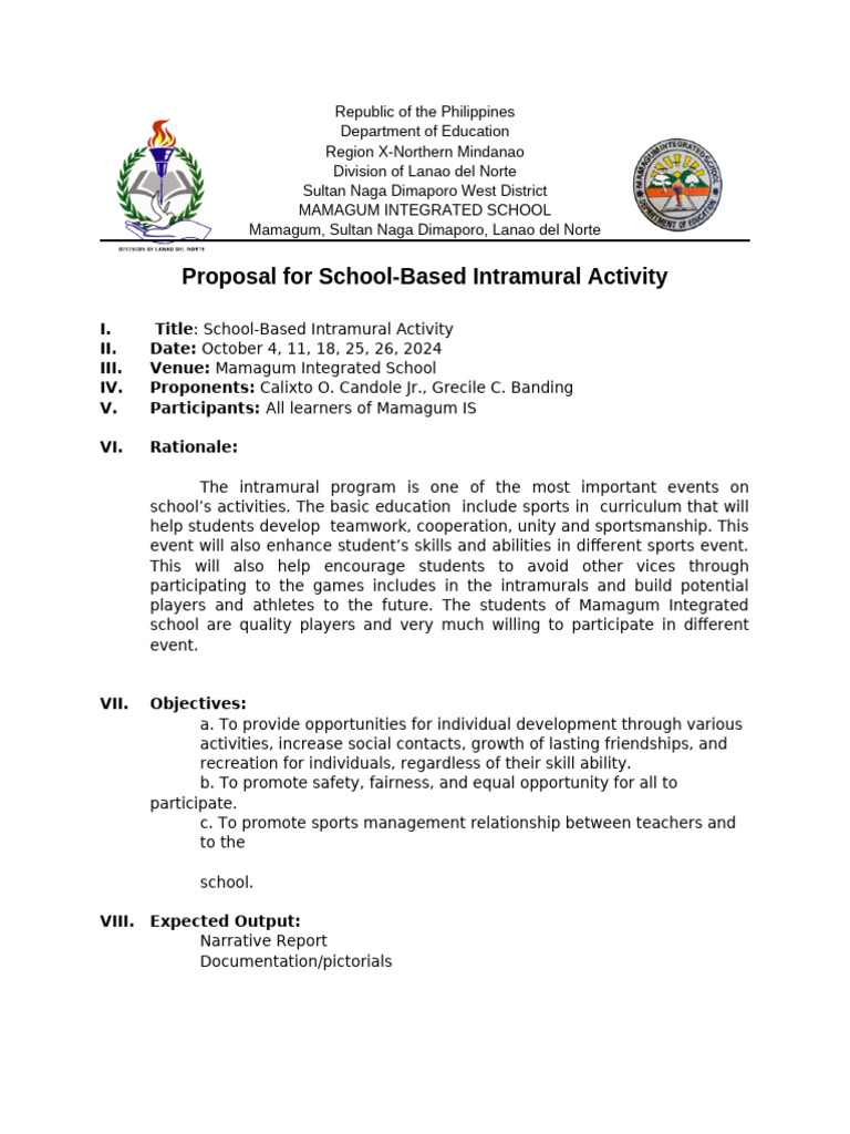 Intrams Proposal | PDF