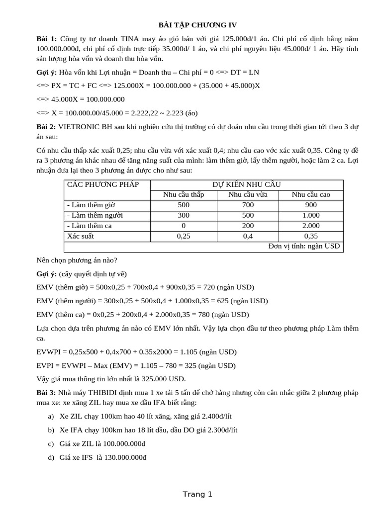 Bai Tap - Chuong 4,5,6,7 - Goi y Dap An | PDF