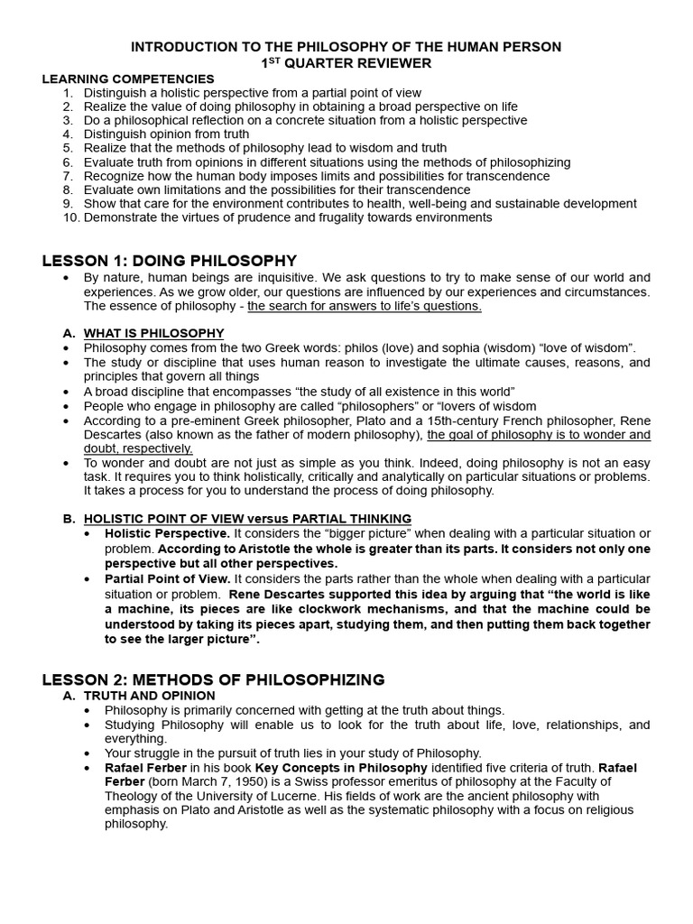 Intro To Philo 1q Reviewer Pdf