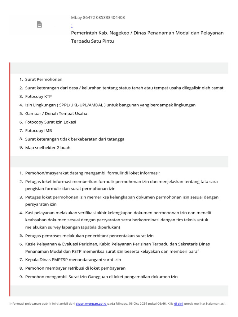 Unduh Standar Pelayanan - Surat Izin Gangguan (HO) | PDF