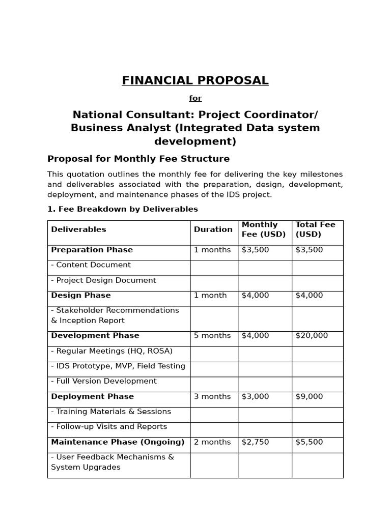 Financial Proposal For IDS Development at UNICEF | PDF