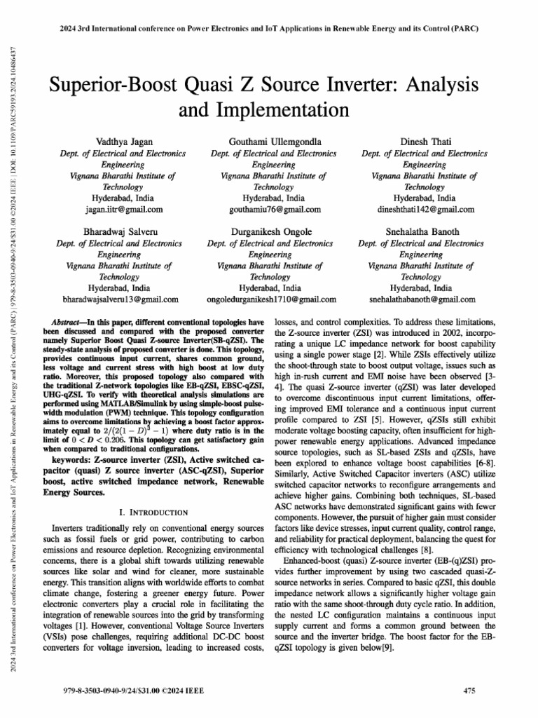 Superior-Boost Quasi Z Source Inverter Analysis and Implementation | PDF