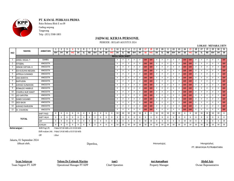 1.5 Jadwal Kerja Bulan Agustus 2024 | PDF