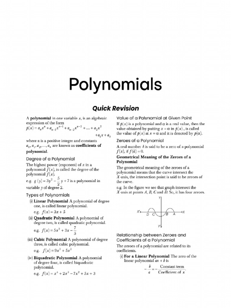 X Maths MCQs - Polynomials & Quadilaterals | PDF