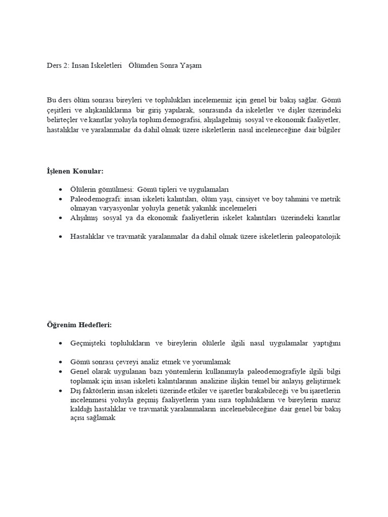 Ders 2 İnsan İskeletleri - Ölümden Sonra Yaşam | PDF