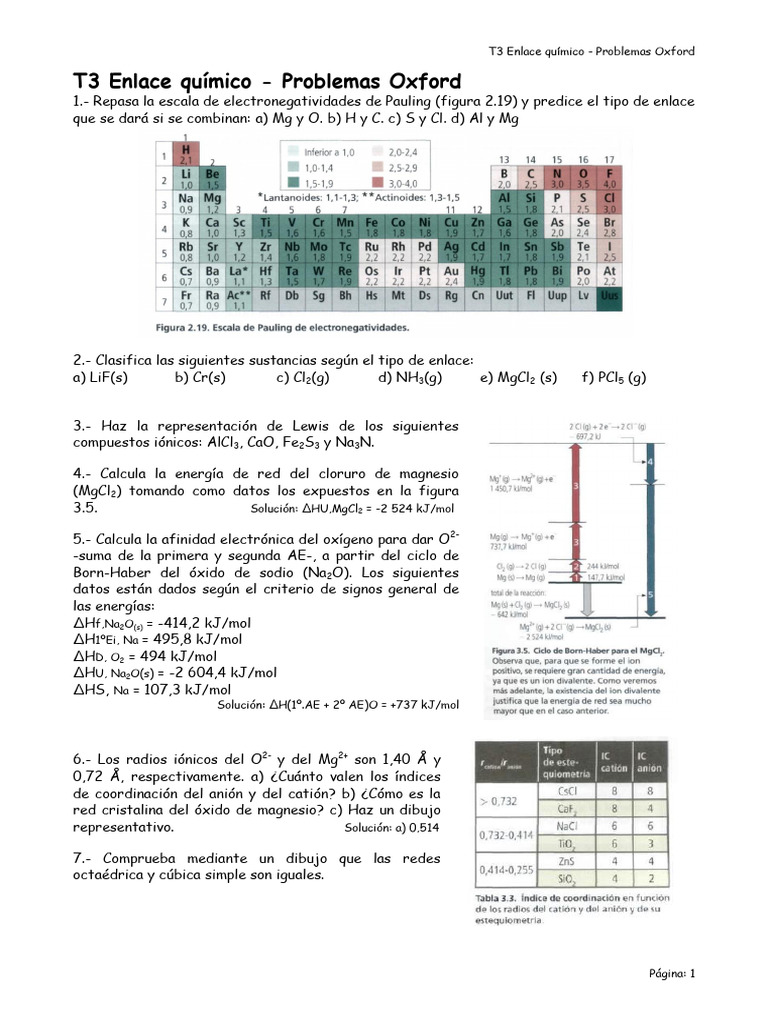 T3 - Enlace Químico - Problemas Oxford | PDF