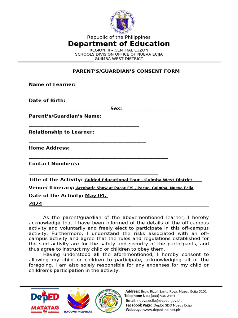 Parent-Consent Fieldtrip | PDF | Human Development | Human Life Stages