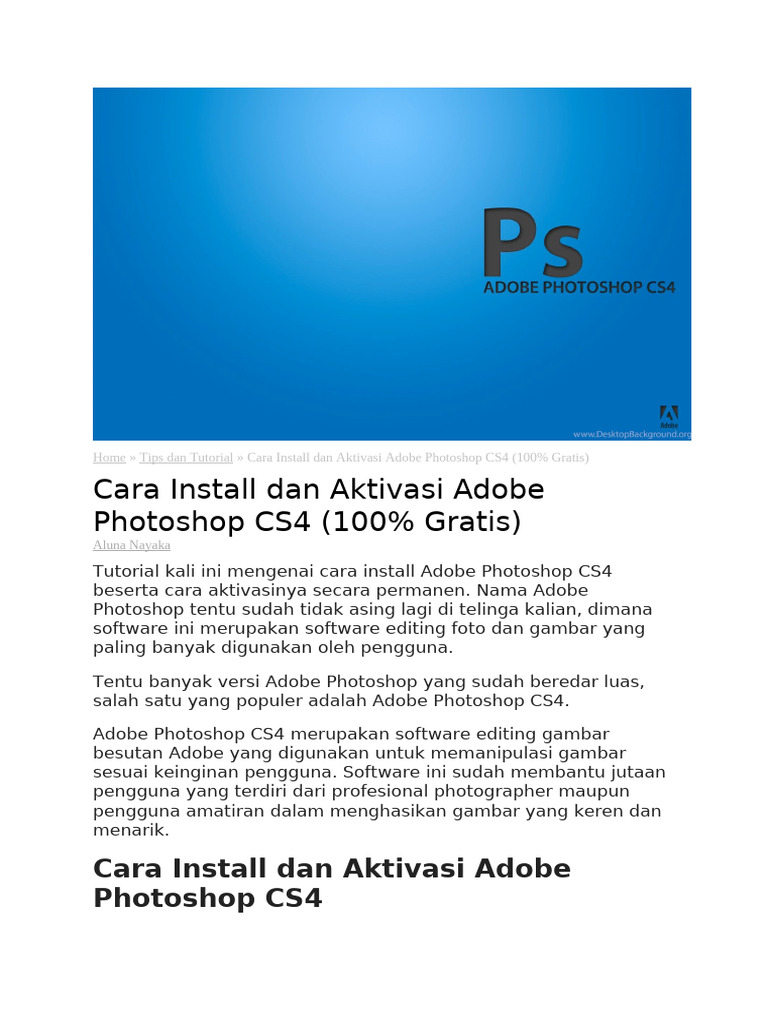 Cara Aktivasi Photoshop CS4 | PDF