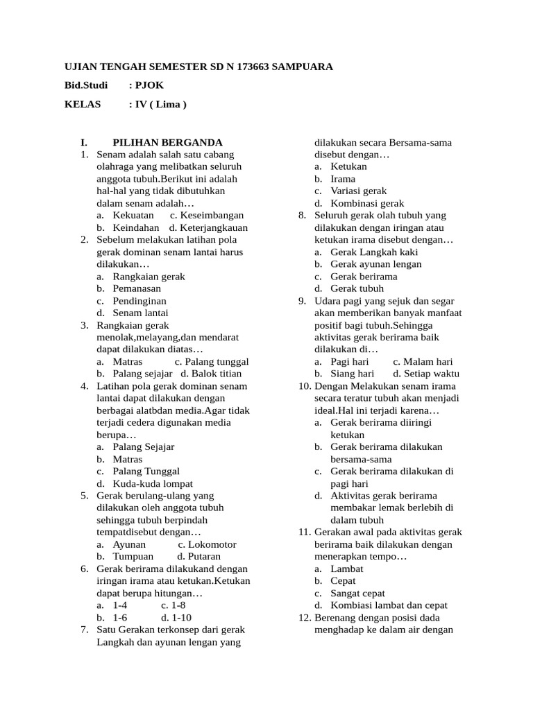 UTS Kelas 6 PJOK SM.2 | PDF