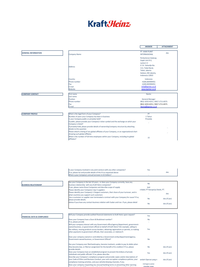 New RFI Standard Questionnaire | PDF
