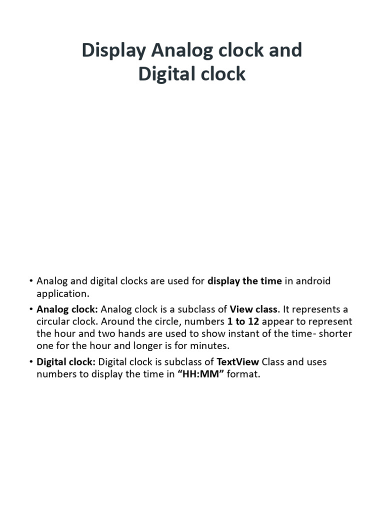 Display Analog Clock and Digital Clock | PDF