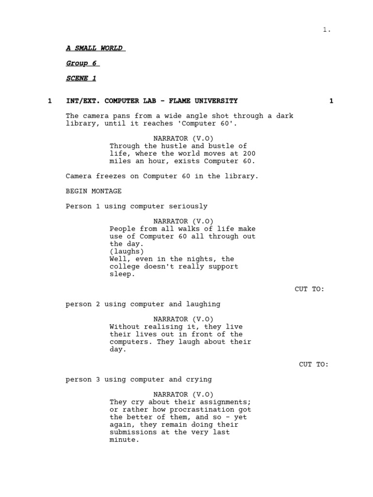 Screenplay - A Small World - Group 6 | PDF