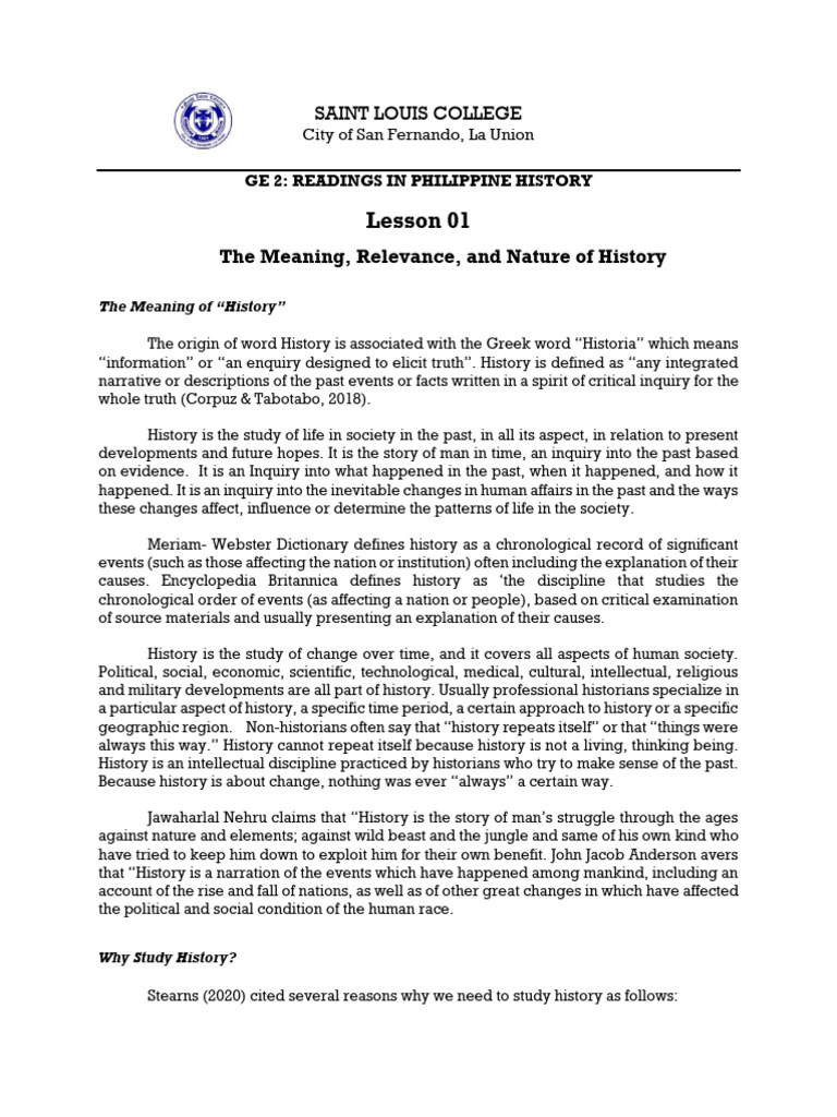 Lesson 1 Meaning and Nature of History | PDF