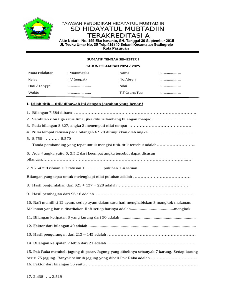 STS 1 MTK 24-25 | PDF