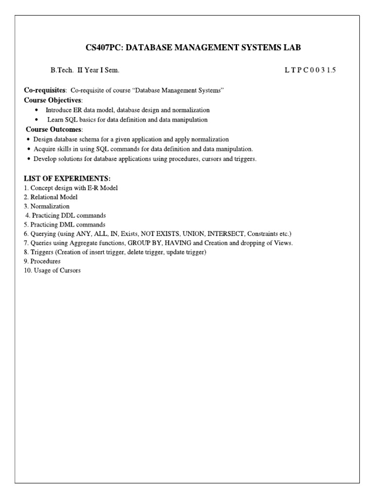 II-II CSE DBMS Lab Manual (1) KJDFJV | PDF