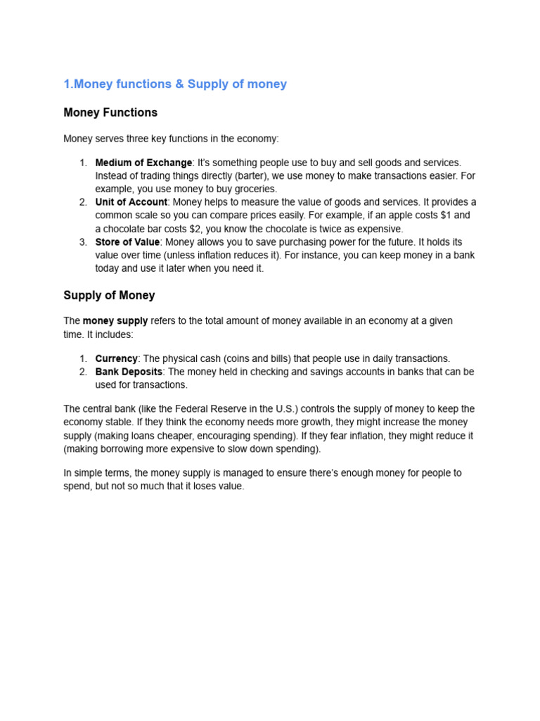 1.money Functions & Supply of Money | PDF